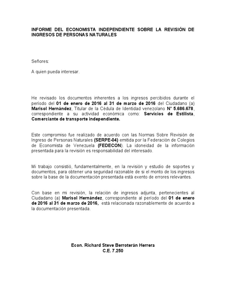 Informe de Certificación de Ingresos | PDF | Economias | Business