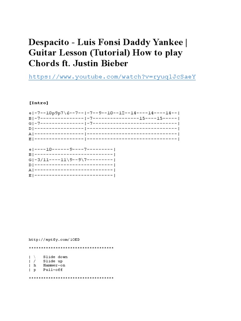 Despacito Guitar Tabs and Tutorial | PDF | Irish Musical Instruments ...