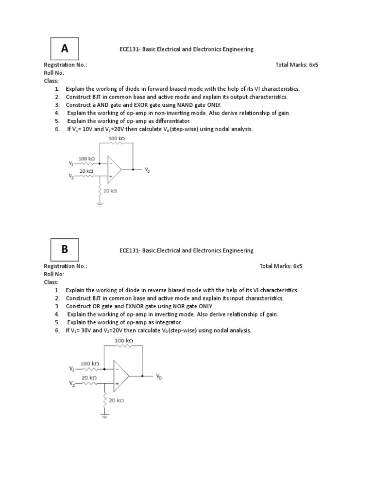 ECE131 Basic Electrical Electronics Exam | PDF | Operational Amplifier | Field Effect Transistor