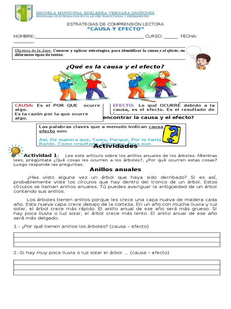 Guia2 Causa y Efecto ESTRATEGIA COMPRENSION LECTORA | PDF