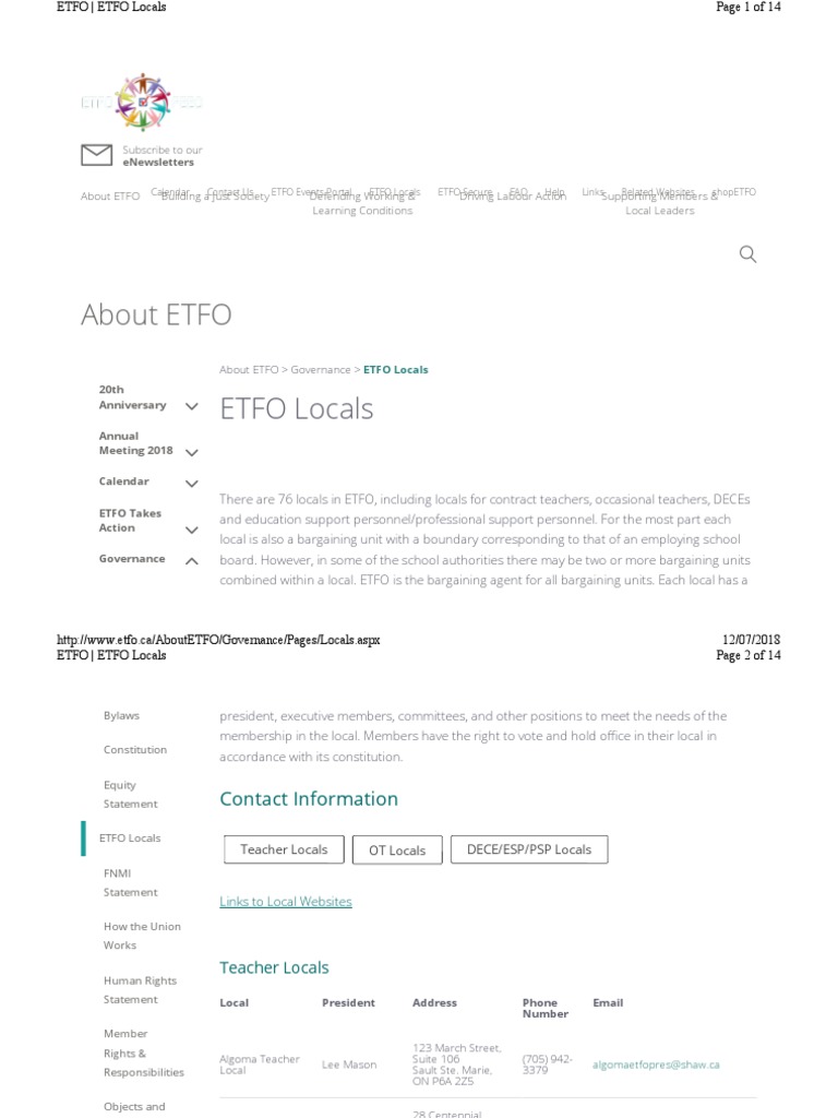 ETFO Locals 2018-2019 | PDF | Government Information | Government