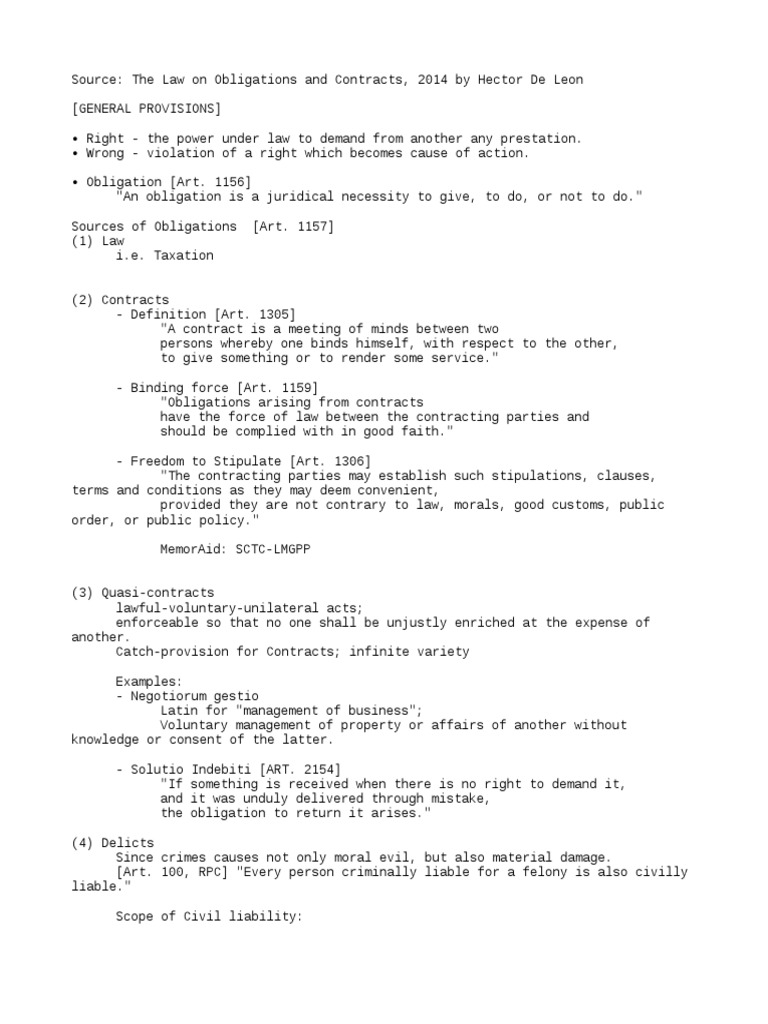 Oblicon - de Leon Chapter 1 General Provisions Notes | PDF | Law Of ...