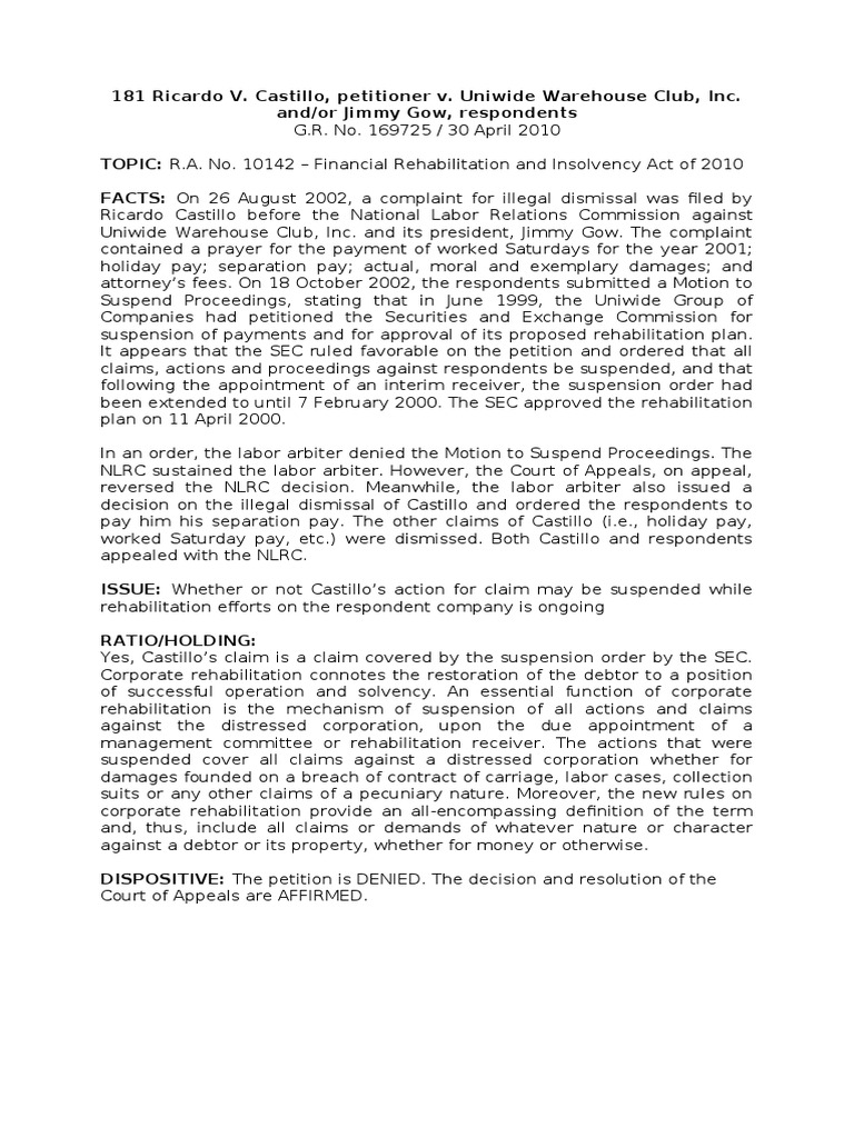 Castillo v. Uniwide Warehouse Club | PDF | Complaint | Lawsuit