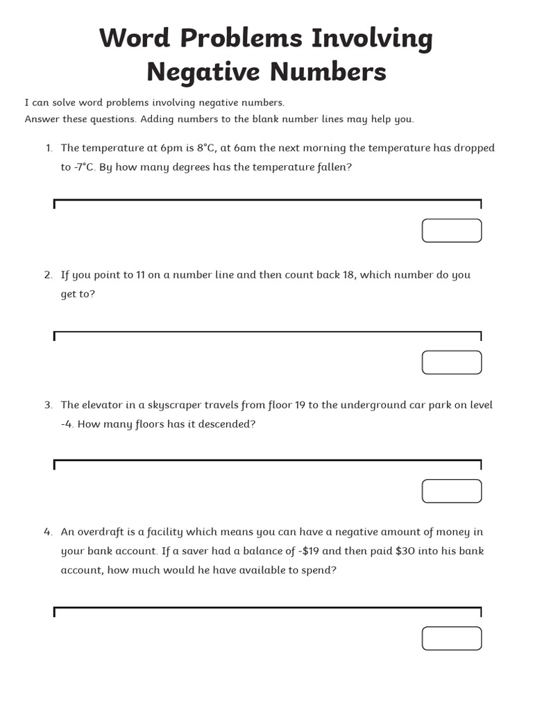 Word Problems Involving Negative Numbers - Unlocked PDF | PDF ...