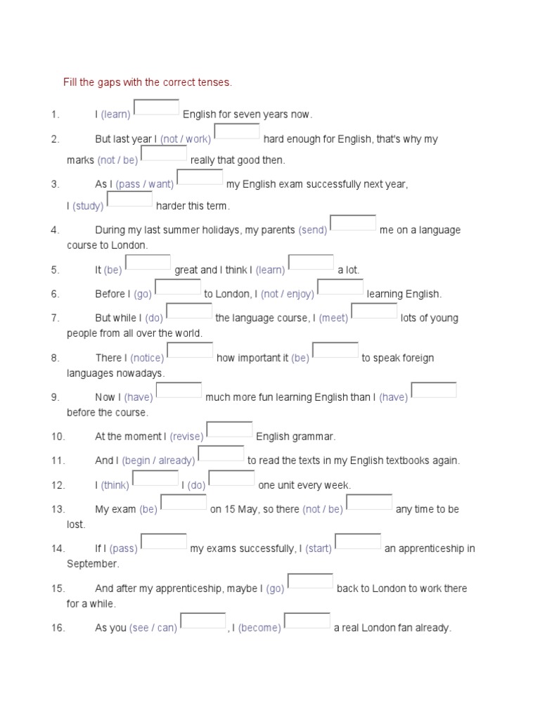 Tenses Gap Fill Exercise B1 | PDF
