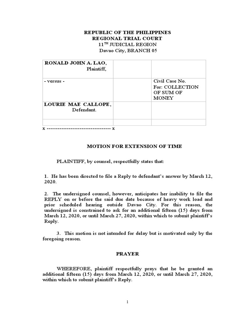 Motion For Extension of Time | PDF | Government Institutions | Justice