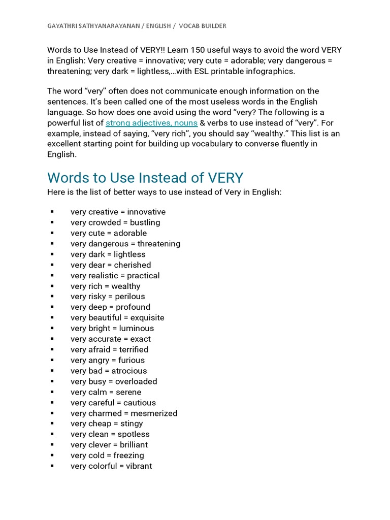 200 Words To Use Instead Of Very Pdf – LWMDUH