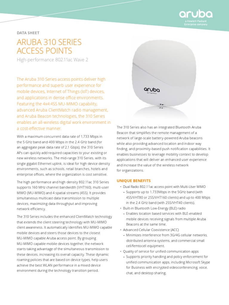 Aruba 310 Series AP Data Sheet | PDF | Wireless Lan | Ieee 802.11