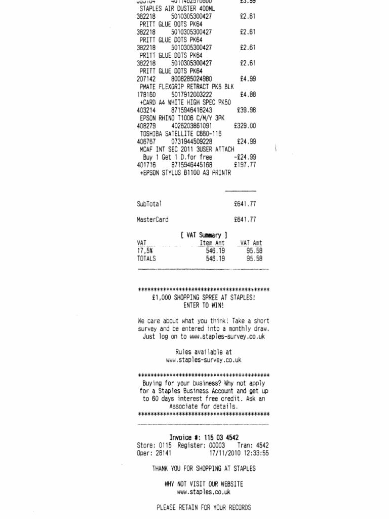 Staples Invoice and Receipt Details | PDF | Finance & Money Management