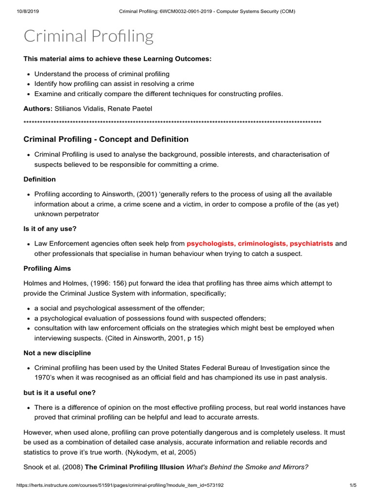 Criminal Profiling - 6WCM0032-0901-2019 - Computer Systems Security ...