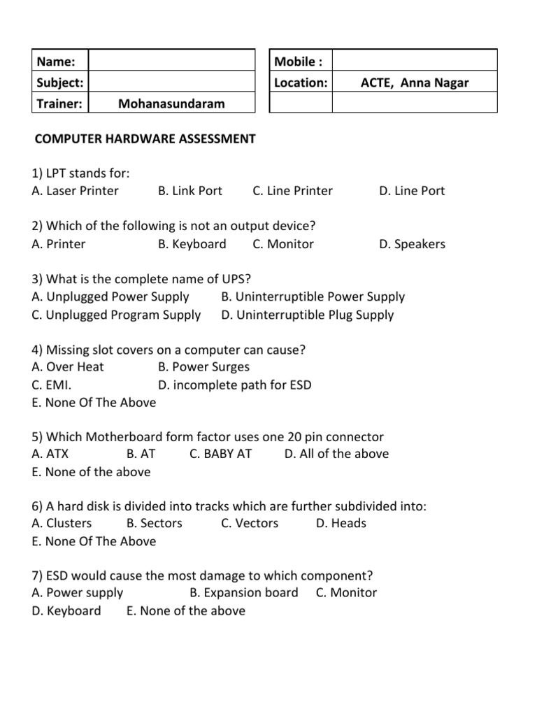Hardware Test Pdf Pdf Random Access Memory Usb