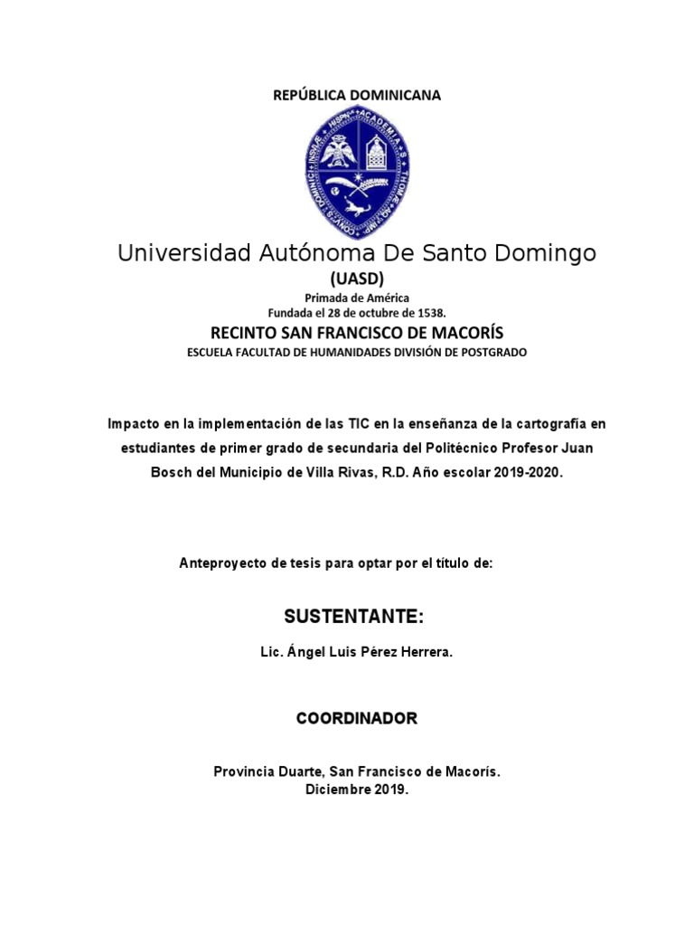 4-Anteproyecto de Tesis Angel Luis (Uasd-S.f.m) | PDF | Sistema de ...