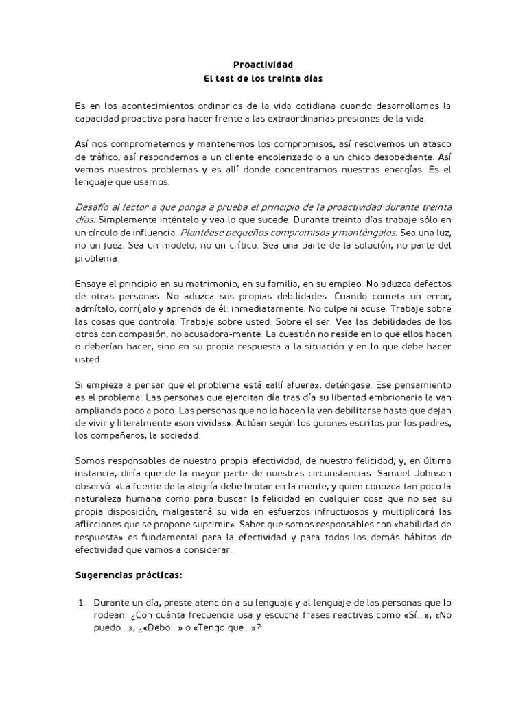 Proactividad - El Test de Los 30 Días | PDF | Felicidad | Epistemología