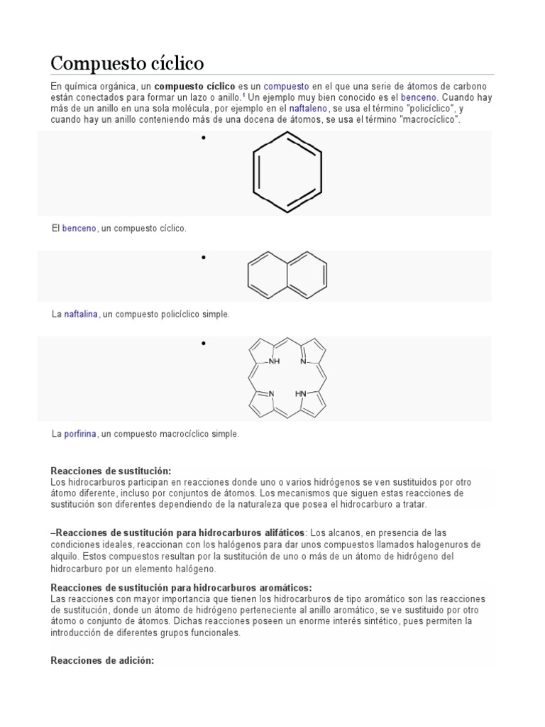 Compuesto Cíclico | PDF | Hidrocarburos | Reacciones químicas