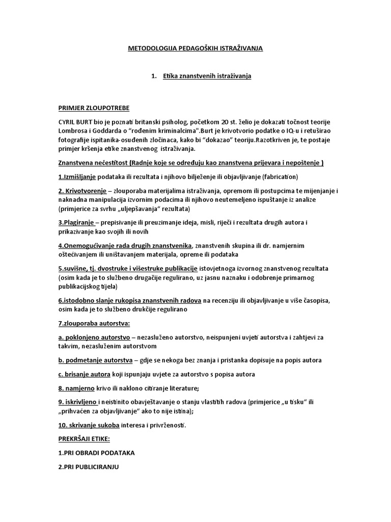 Metodologija Pedagoških Istraživanja | PDF