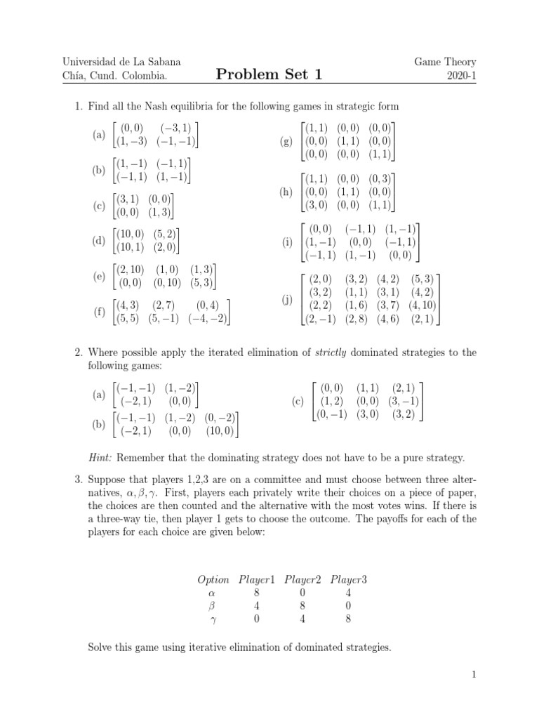 Problem Set 1-Game Theory | PDF | Game Theory | Economic Theories