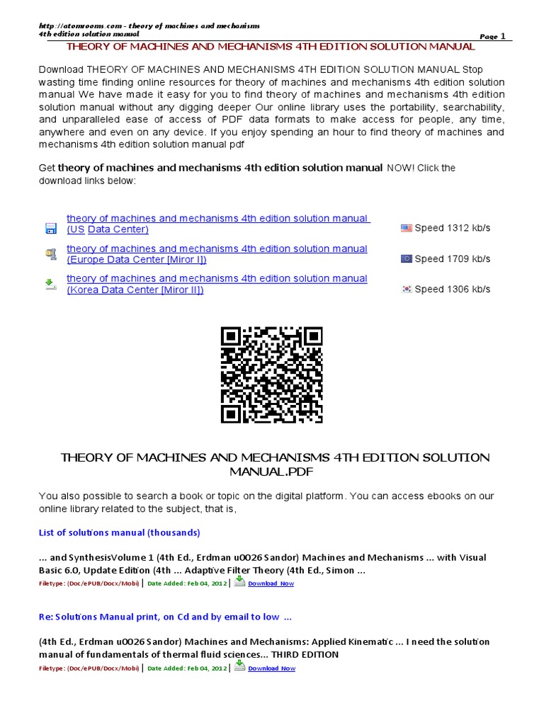 Theory of Machines and Mechanisms 4th Edition Solution Manual | PDF ...