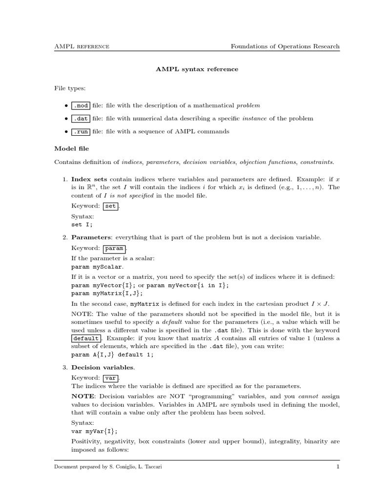 Ampl Cheat Sheet | PDF | Variable (Mathematics) | Set (Mathematics)