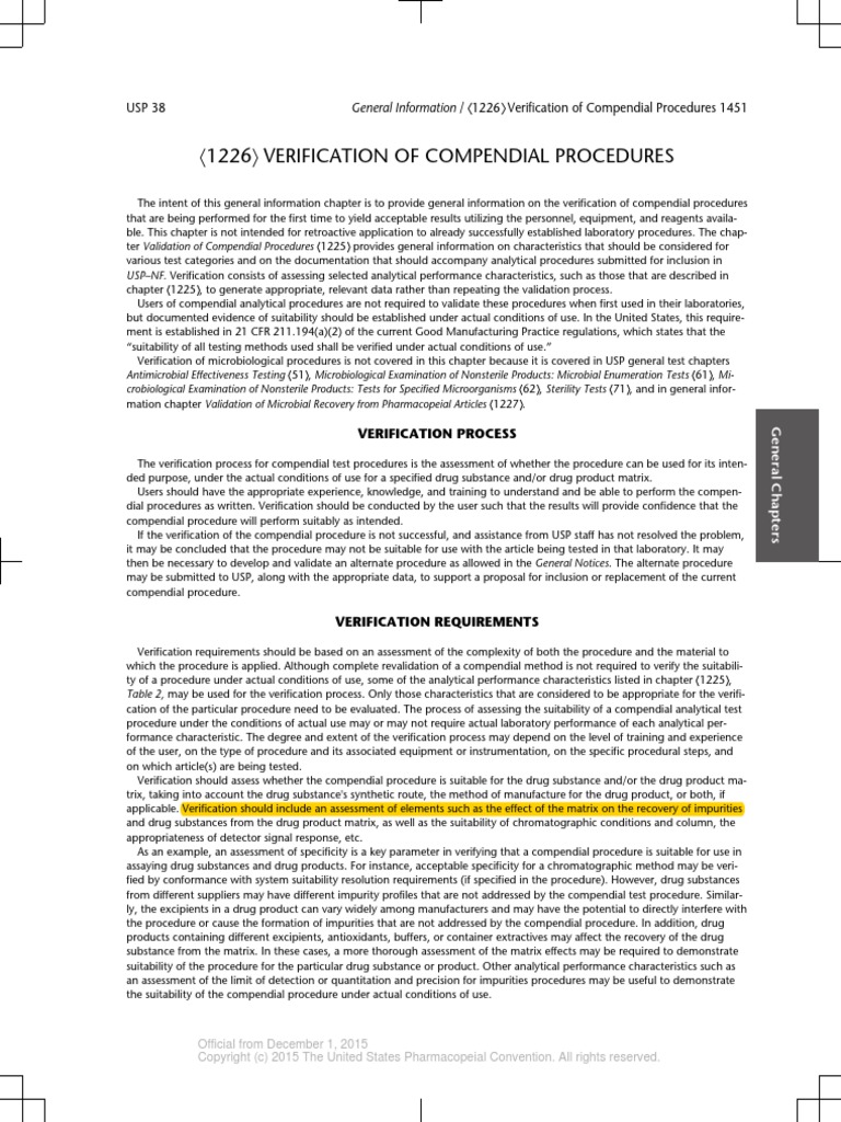 1226 Verification of Compendial Procedures PDF | PDF | Verification And ...