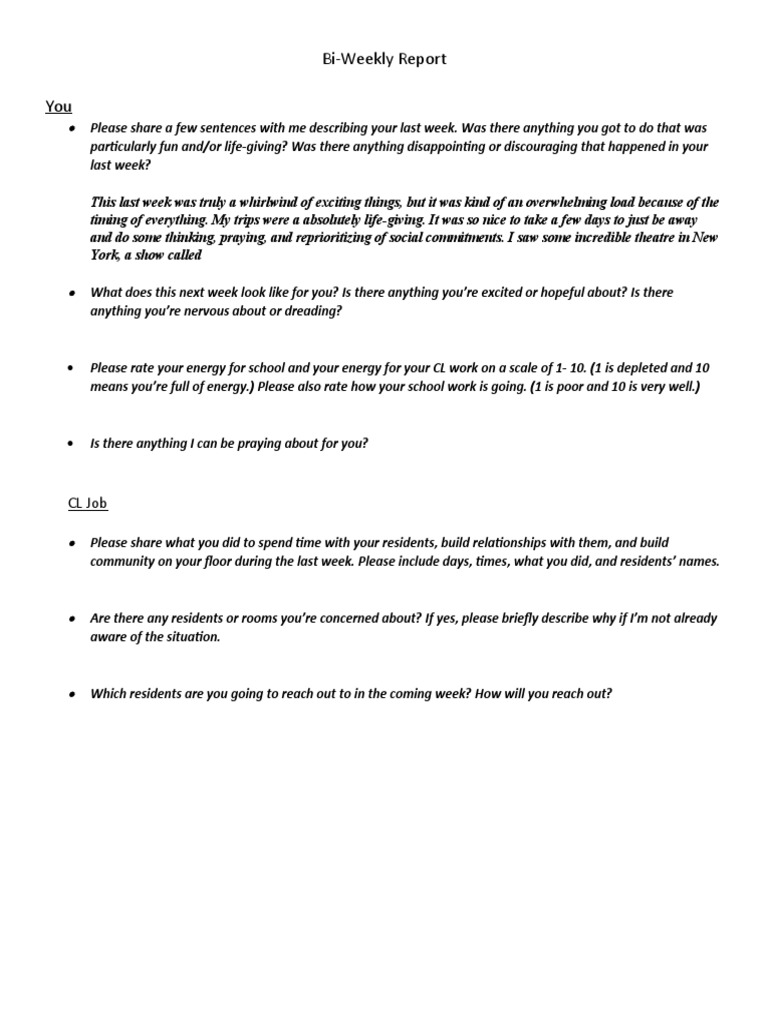 Bi-Weekly Report Template