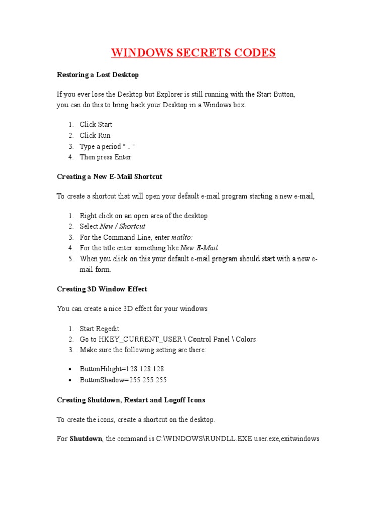 Windows Secrets Codes | PDF | Icon (Computing) | Windows Registry