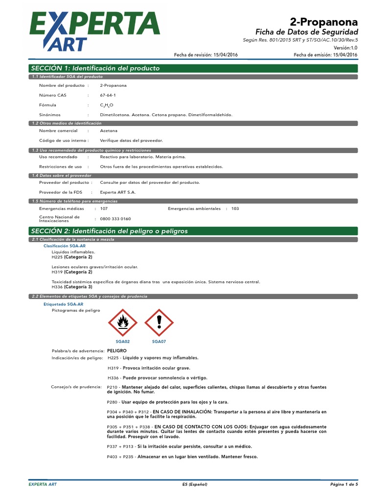 Ficha de Seguridad de 2-Propanona | PDF | Administración de Seguridad y ...