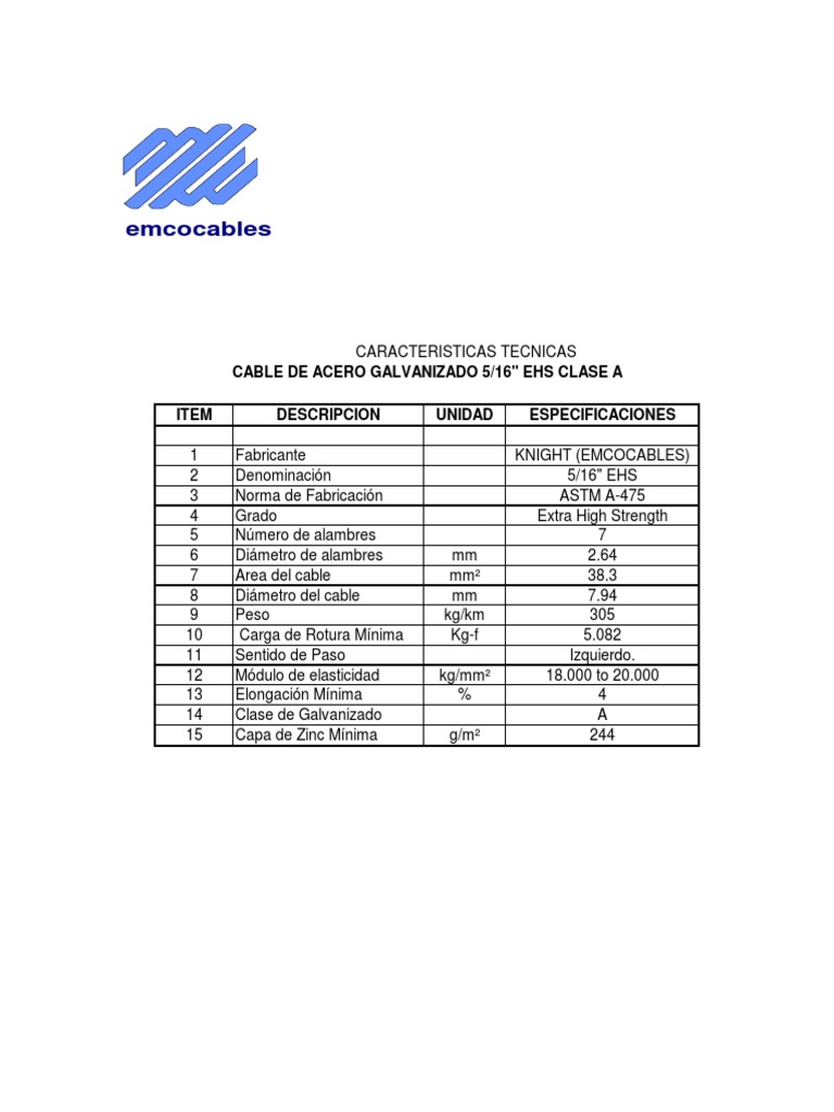 Ficha Tecnica 5-16 Ehs A - Astm A 475 | PDF