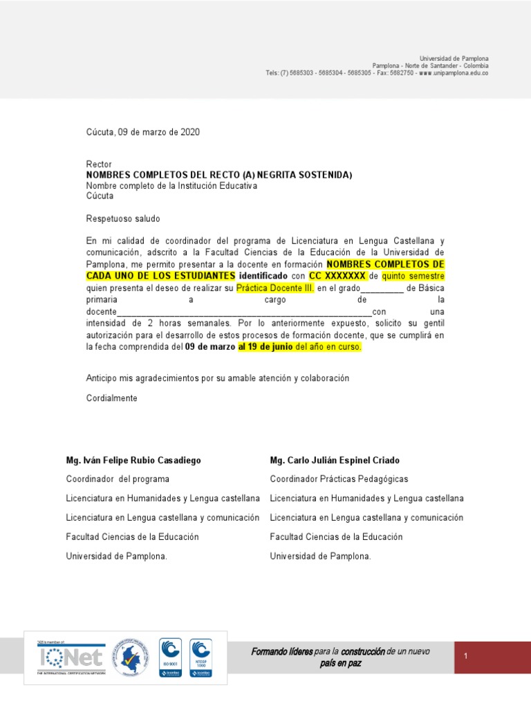 Modelo de Carta Rector. Asignacion de Curso | PDF | Modificación de ...