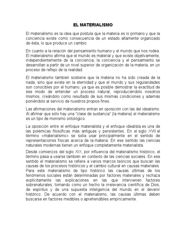 El Materialismo | PDF | Materialismo | Racionalismo