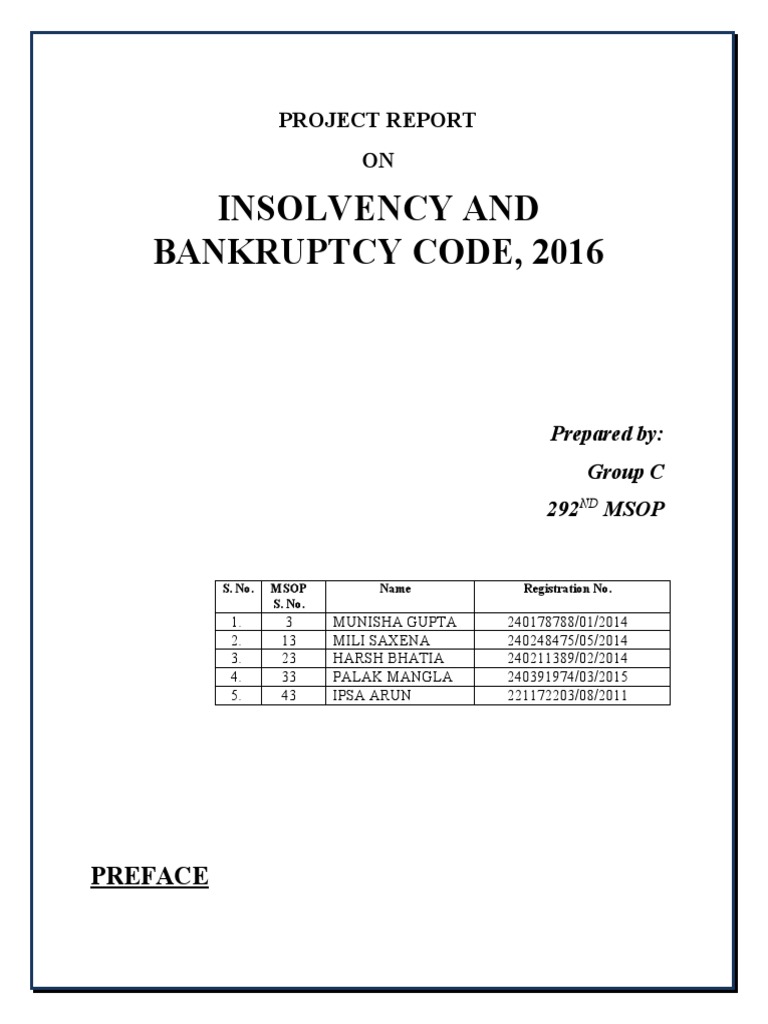 IBC 2016: Project Report Overview | PDF | Insolvency | Bankruptcy