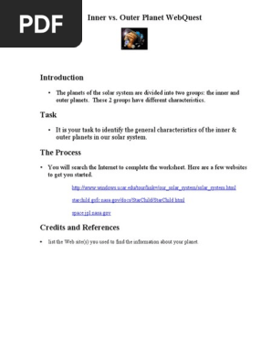 Solar System Webquest Worksheet