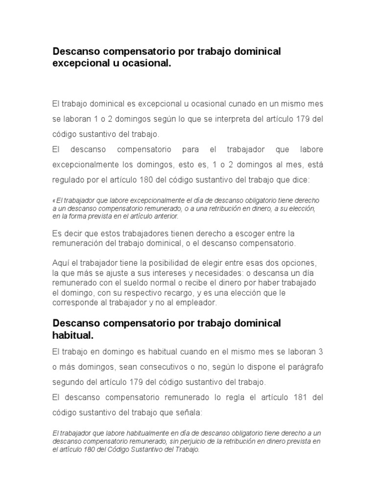 Descanso Compensatorio por Trabajo Dominical | PDF | Salario | Gobierno
