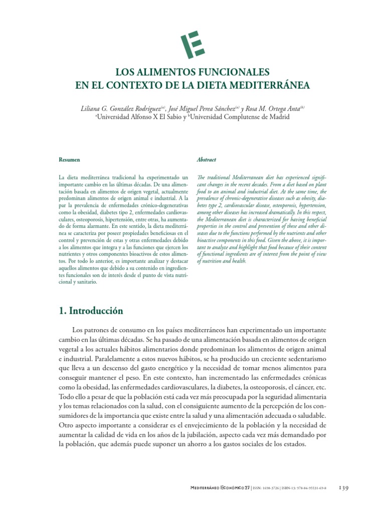 Los alimentos funcionales en el contexto de la dieta mediterránea | PDF | Dieta | Comida funcional