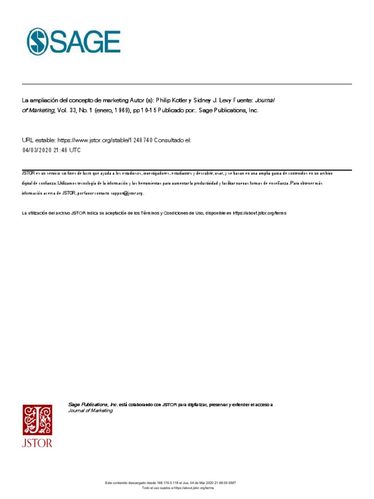 Philip Kotler and Sidney J. Levy (1969) .En - Es PDF | PDF