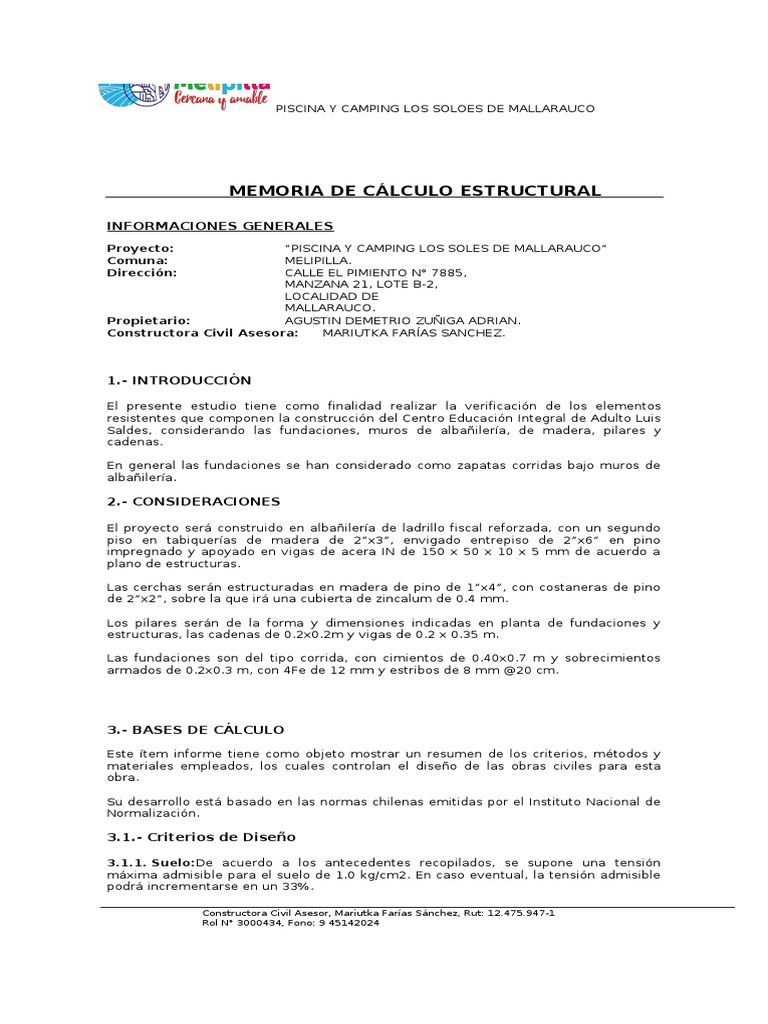Memoria de Calculo Estructural | PDF | Fundación (Ingeniería) | Hormigón