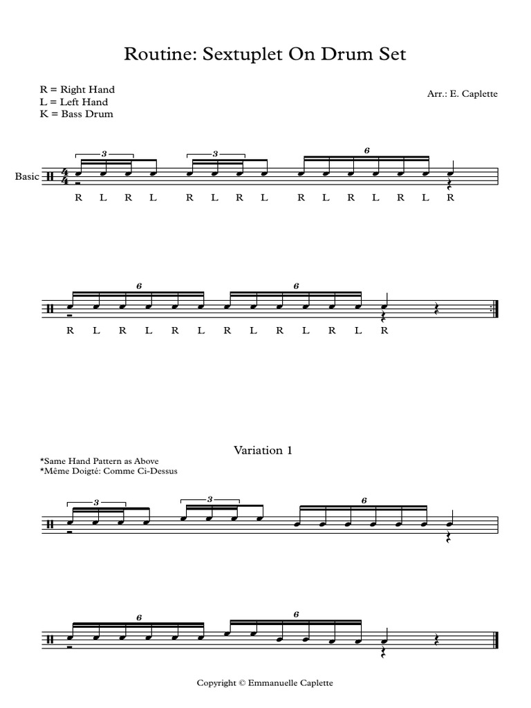 Routine Sextuplet On Drum Set | PDF