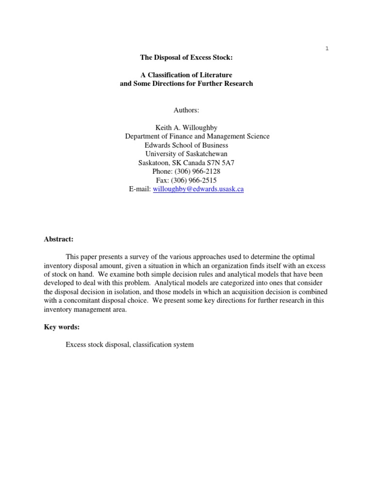 Excess Stock Disposal | PDF | Inventory | Mergers And Acquisitions
