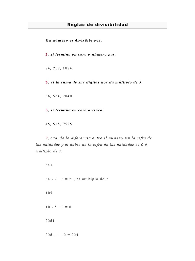 Reglas de Divisibilidad | PDF | Números | Álgebra abstracta