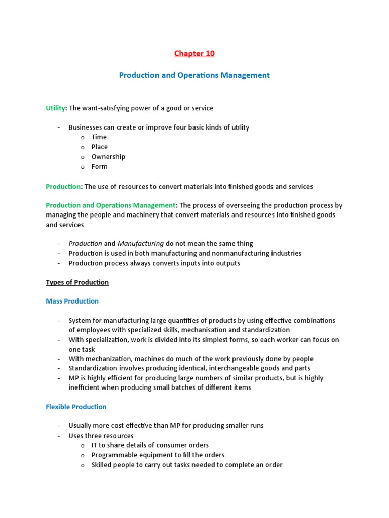 Chapter 10 - Productions and Operations Management | PDF | Operations ...