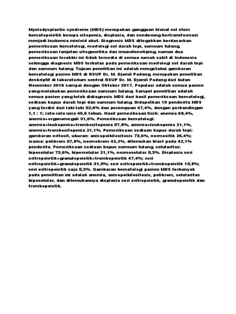 Gambaran Hematologi Pasien MDS di Padang | PDF | Pengembangan Diri ...