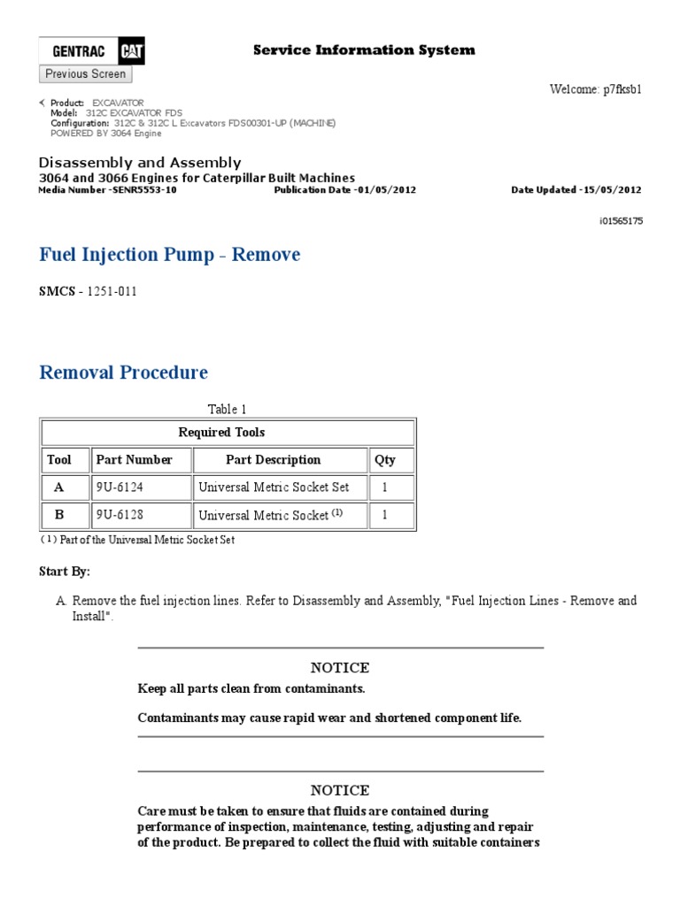 312C & 312C L Excavators FDS00301-UP (MACHINE) POWERED BY 3064 Engine ...