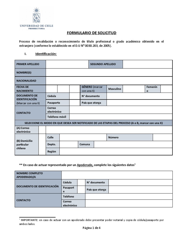 Formulario de Solicitud Docx 162 KB | PDF | Chile | Universidad
