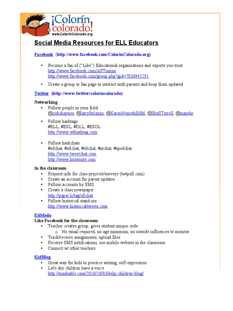 Social Media For ELL Educators | PDF | Popular Culture & Media Studies ...