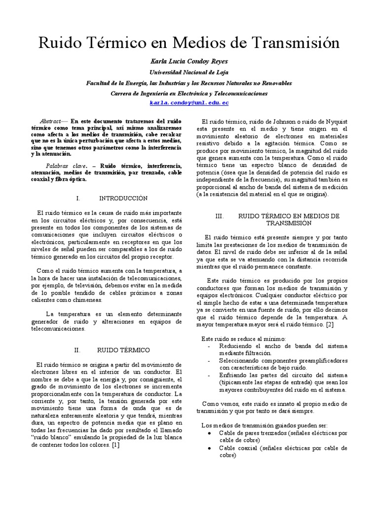 Ruido Térmico en Los Medios de Transmisión | PDF | Cable coaxial ...