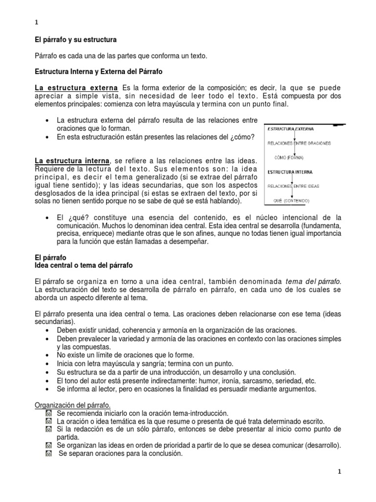 Estructura y partes del párrafo | PDF | Oración (Lingüística) | Lingüística