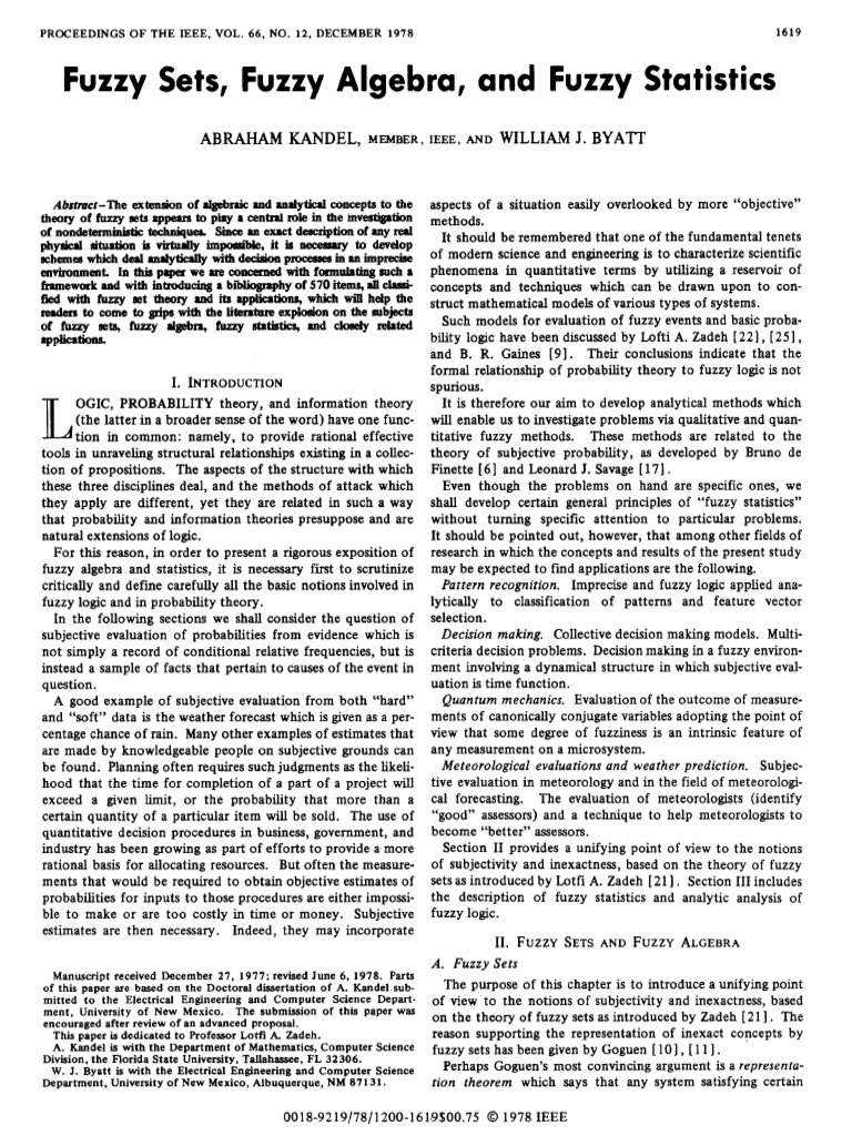 Fuzzy Algebra and Statistics Overview | PDF | Fuzzy Logic | Theory