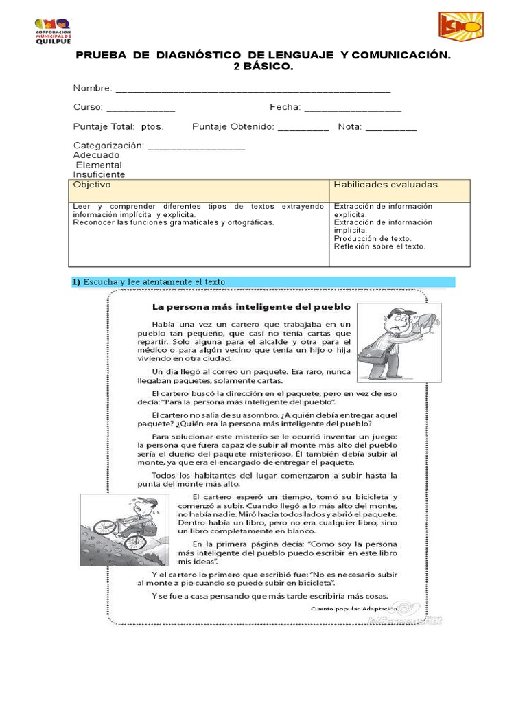 Diagnóstico de Lenguaje 2° Básico | PDF | Artes del Lenguaje y Comunicación