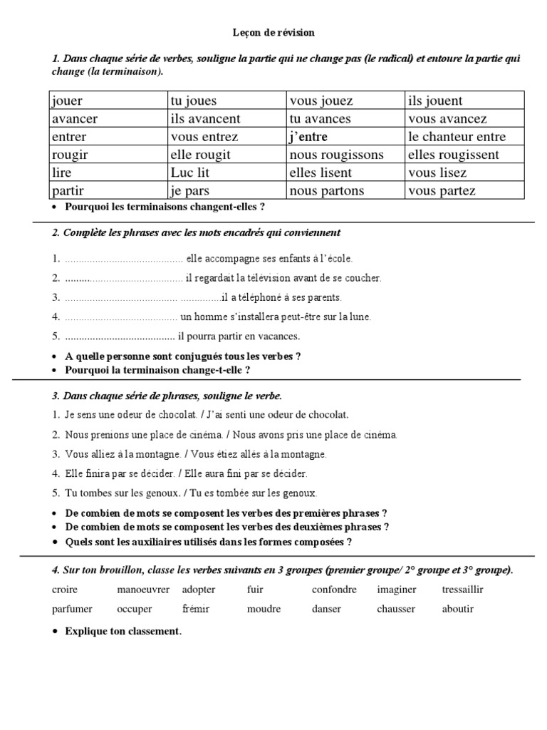 Révision des verbes et conjugaisons | PDF | Verbe | Sujet (Grammaire)