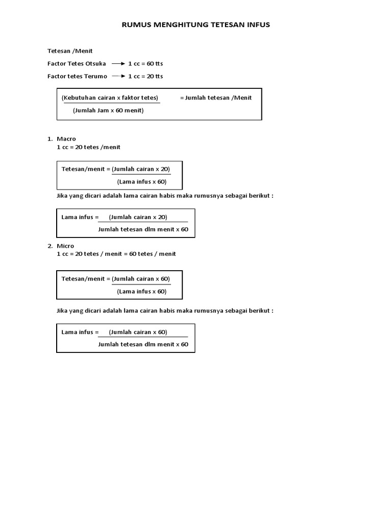 Rumus Menghitung Tetesan Infus | PDF