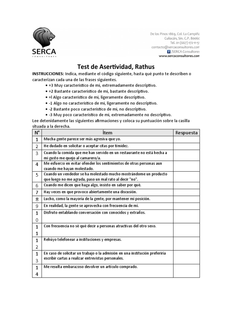 Test de Asertividad - RATHUS | PDF